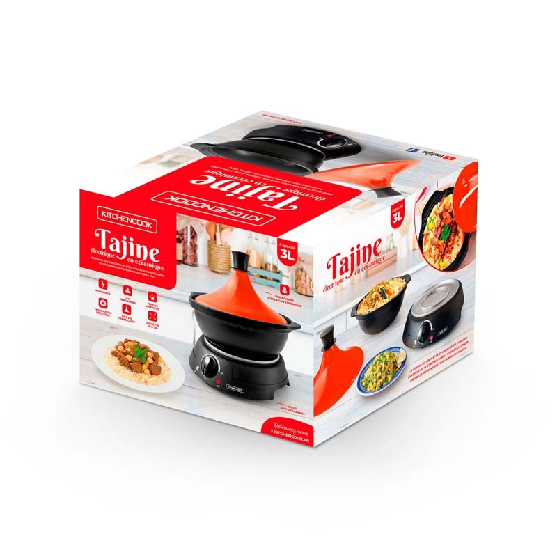 Tajine électrique avec pot en terre cuite 3L K-JINE ROUGE - KITCHENCOOK